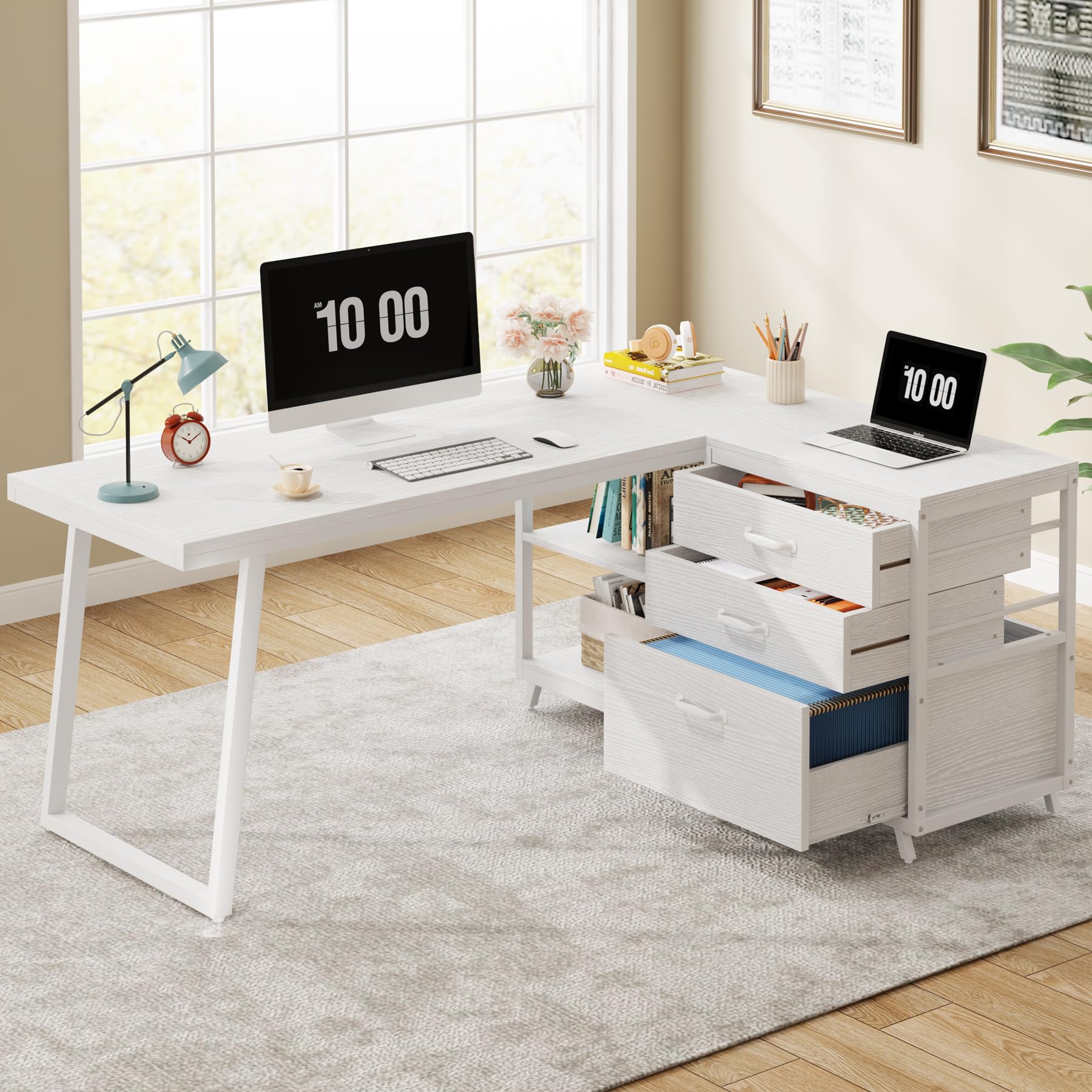 Amazon.com: Tribesigns L-Shaped Computer Desk with 3 Drawers ...