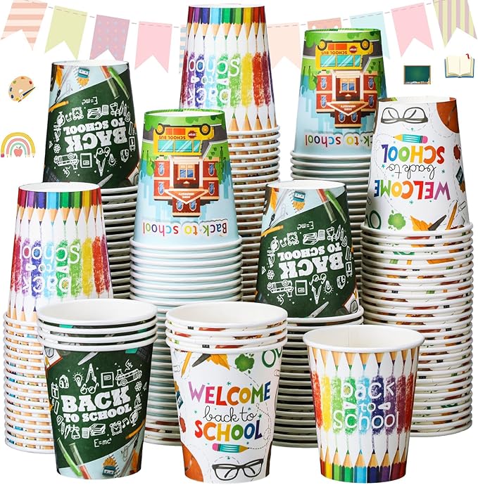 Amazon.com: Dandat 200 Pcs Back to School Cups 9 oz Cartoon Pencil ...
