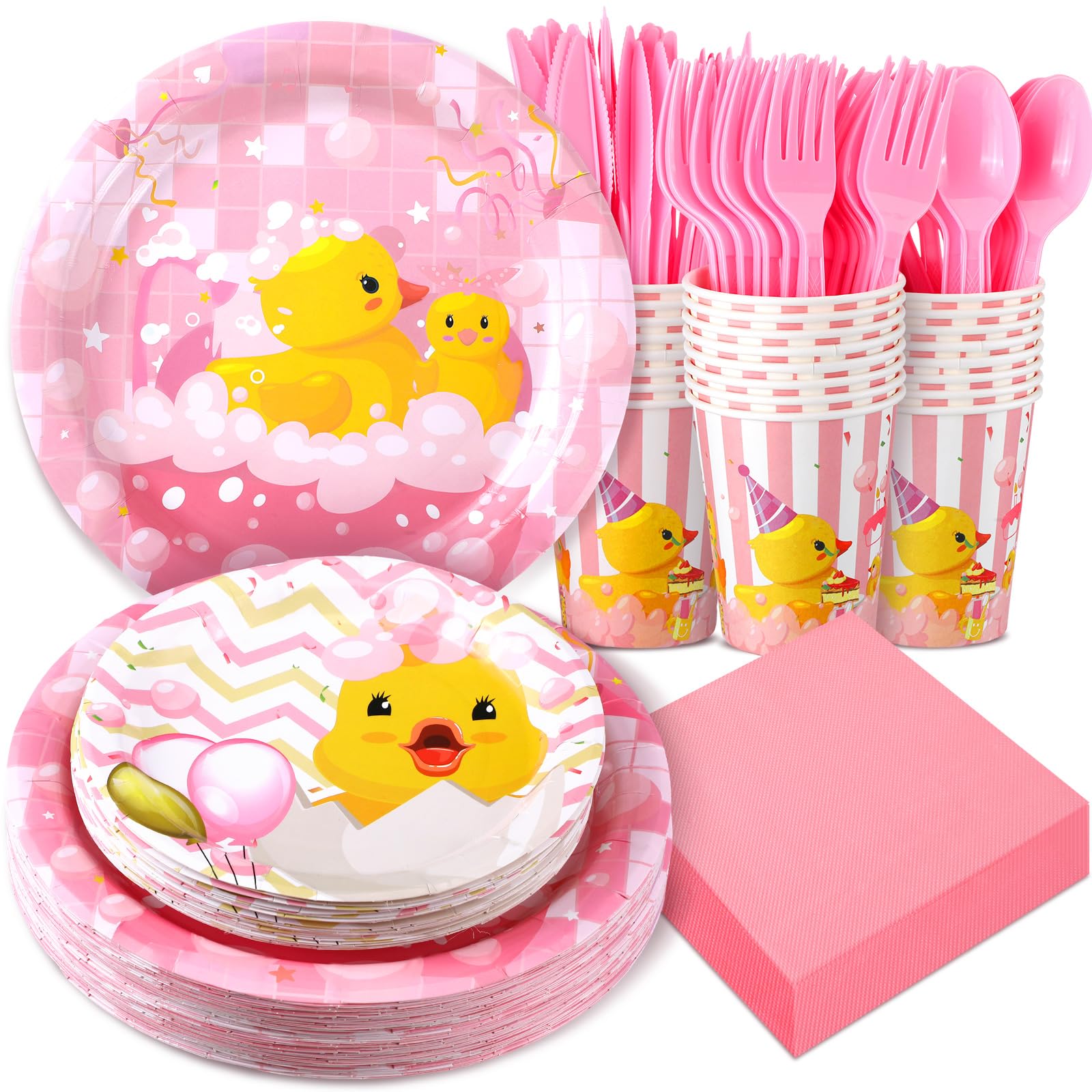 Amazon.com: Yoande 194 Pcs Duck Birthday Party Supplies Pink Rubber ...