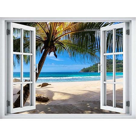 Large Removable Beach Sea 3D Window Decal Wall Sticker Home Decor ...