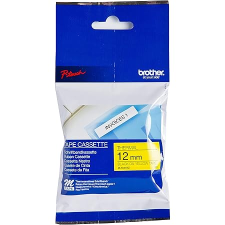 Brother 12mm Plastic Labelling Tape Black On Yellow (8m) : Amazon.co.uk ...