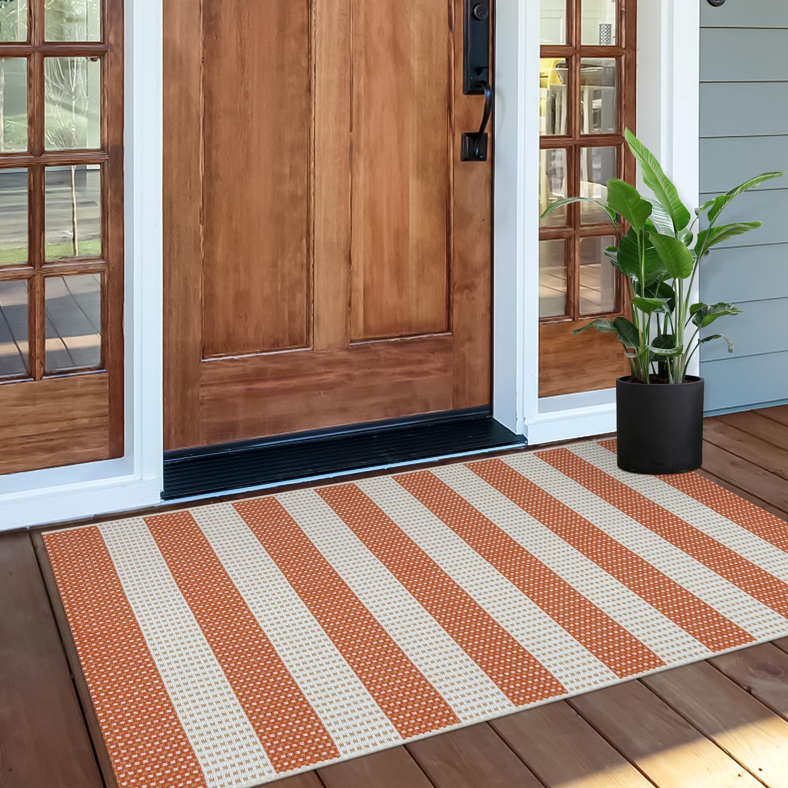 Amazon.com: Front Porch Rug 24'' x 51'' Black and Tan Striped Outdoor ...
