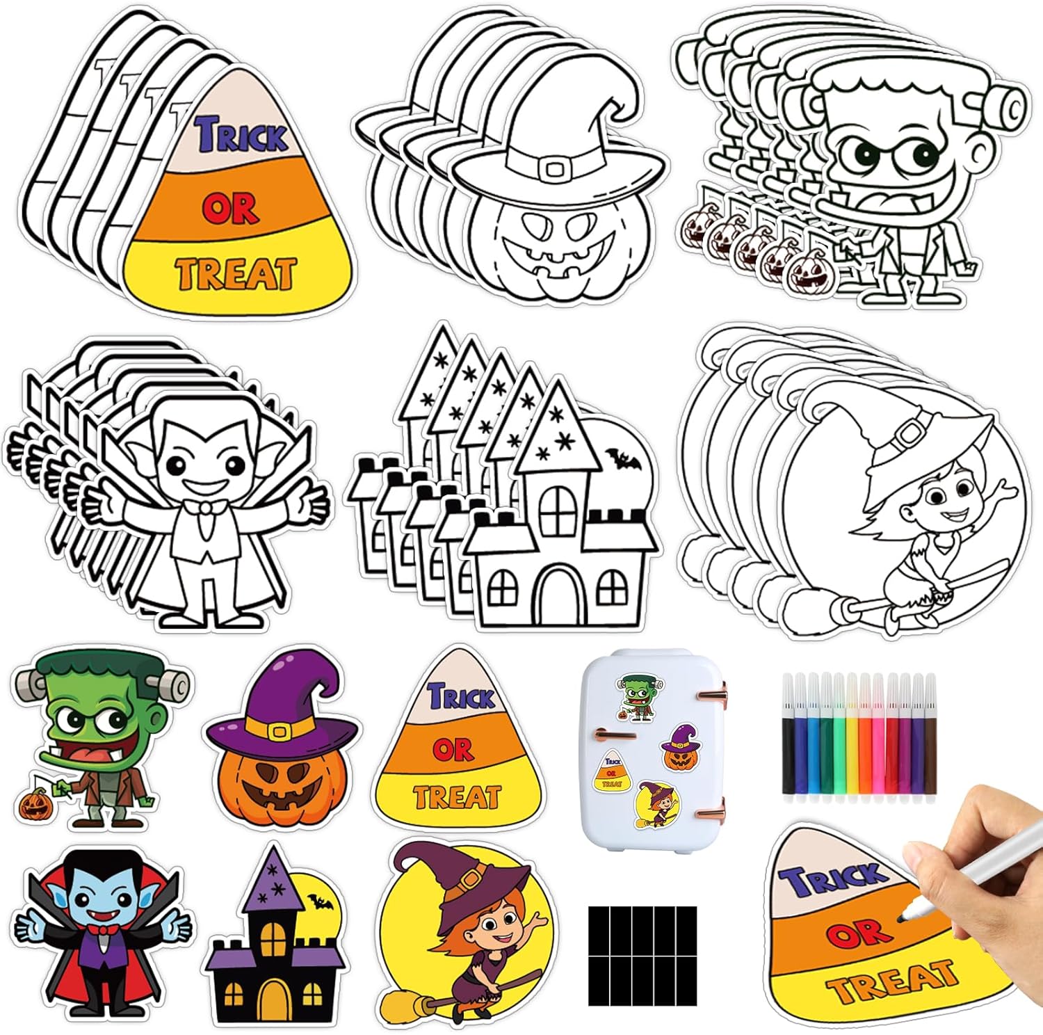 Amazon.com: 30 Sets Halloween Arts Crafts Coloring Magnets Kits for ...