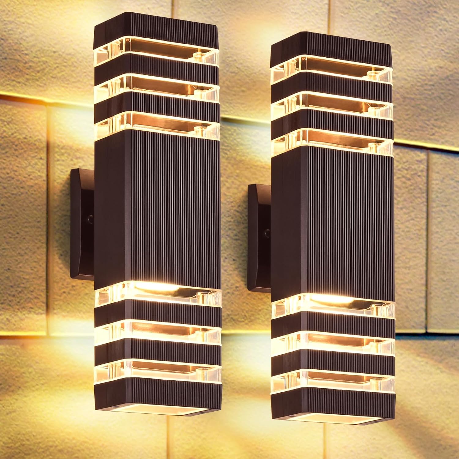 DASTOR Up and Down Outdoor Wall Lights, 3-Layer Brown Modern Outdoor ...