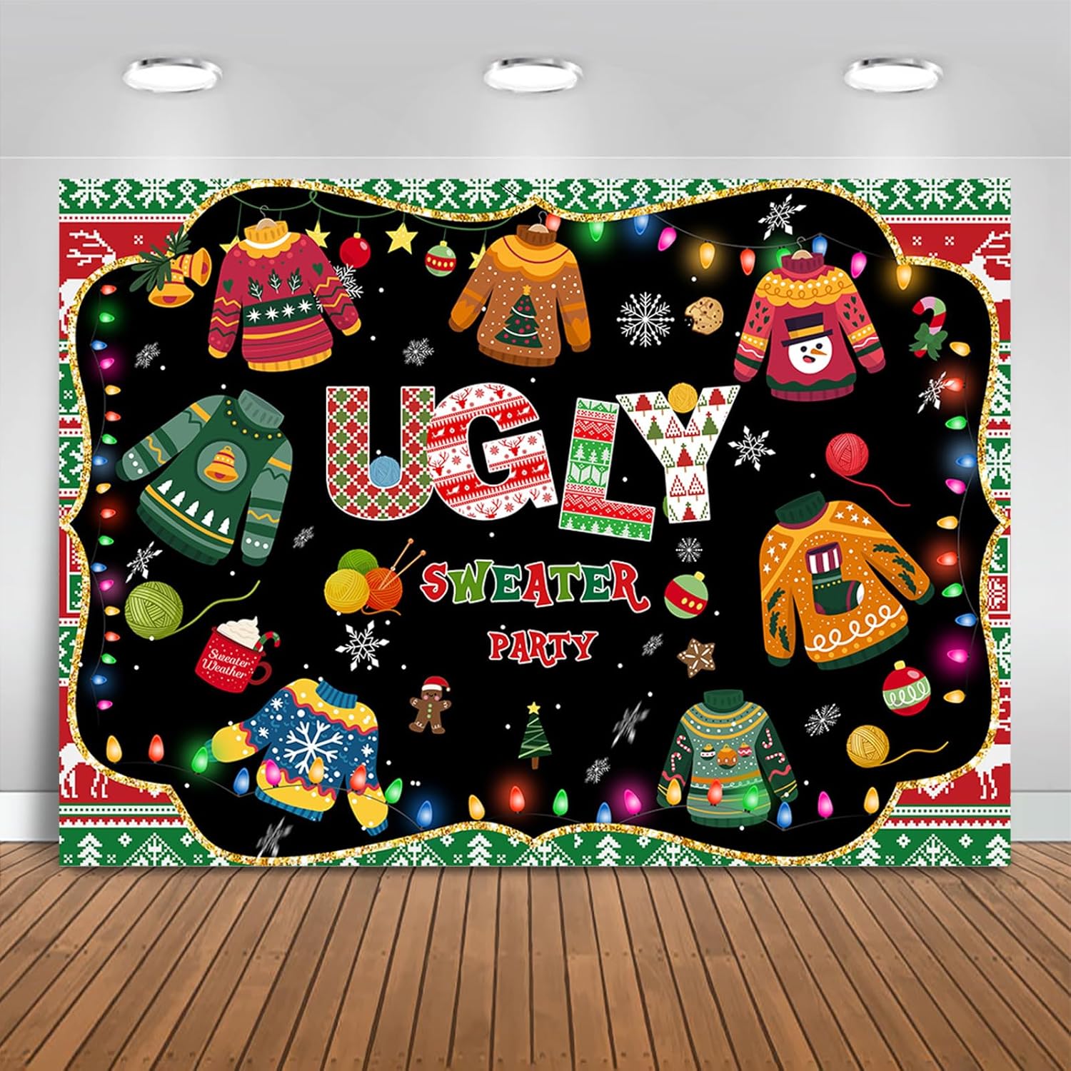 Amazon.com : Mocsicka Ugly Sweater Party Backdrop Banner for Christmas ...