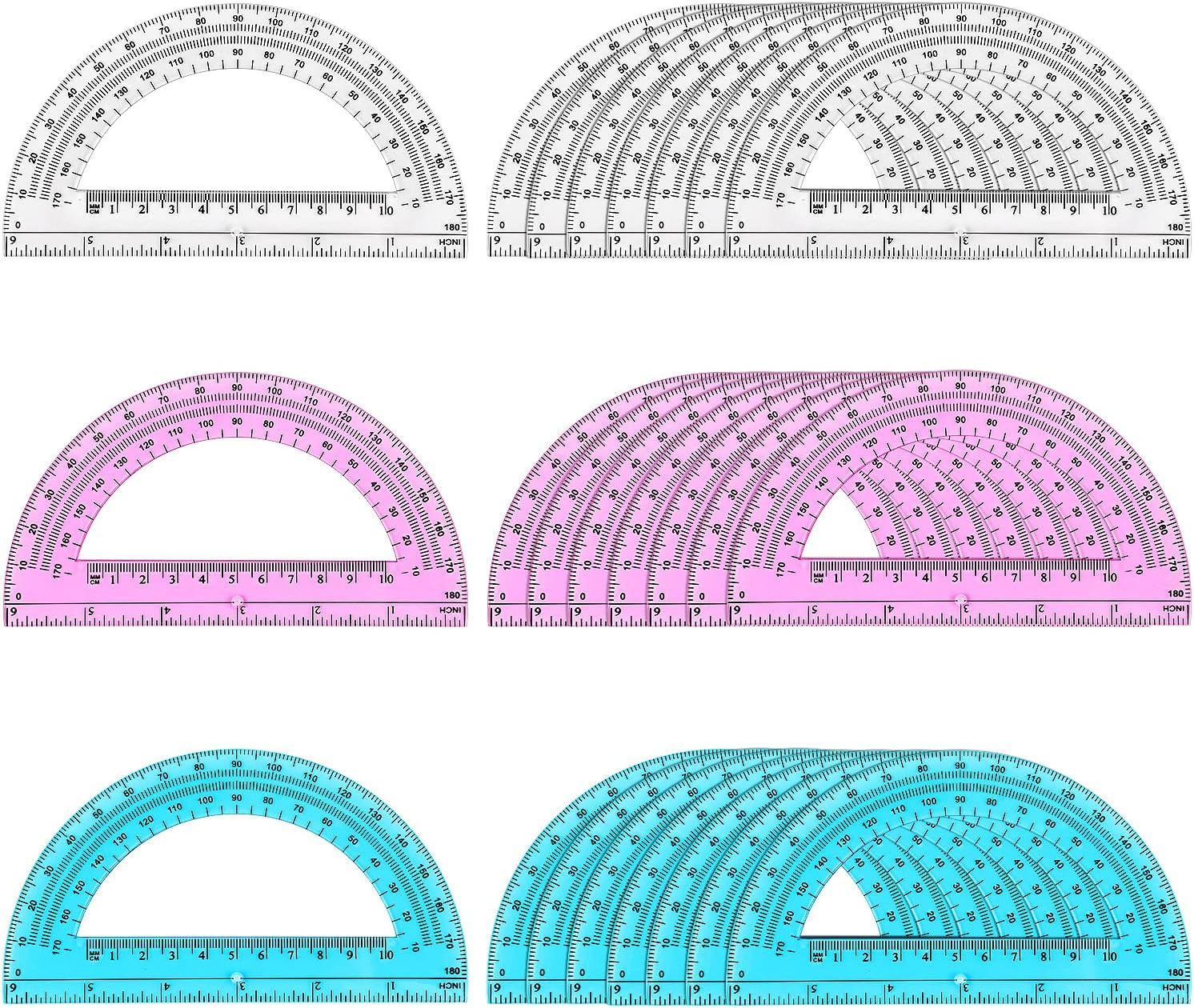Amazon.com : ZZTX 24 Pack Plastic Protractor 6 Inches Math Protractors ...