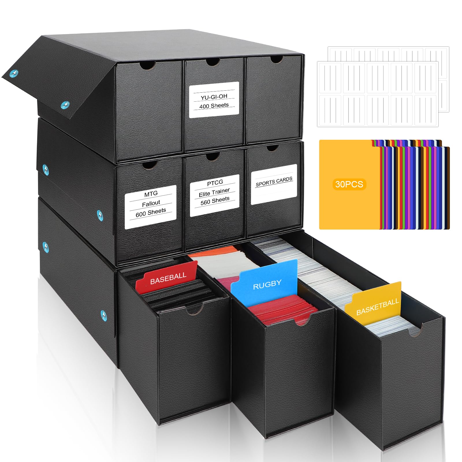 Amazon.com: QLOUNI 3-Pack Trading Card Storage Box, Holds 9000+ Bulk ...