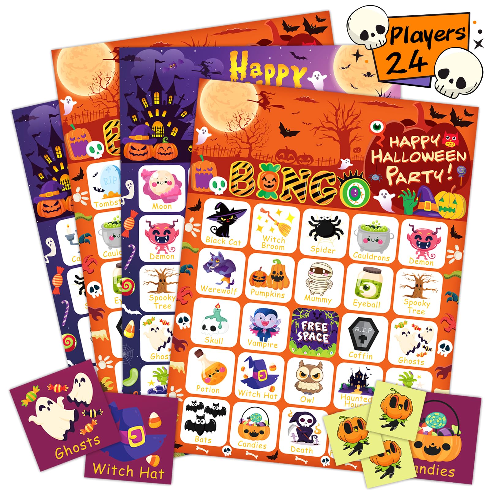Amazon.com: YTSQLER Halloween Bingo Game 24 Players Halloween Bingo ...