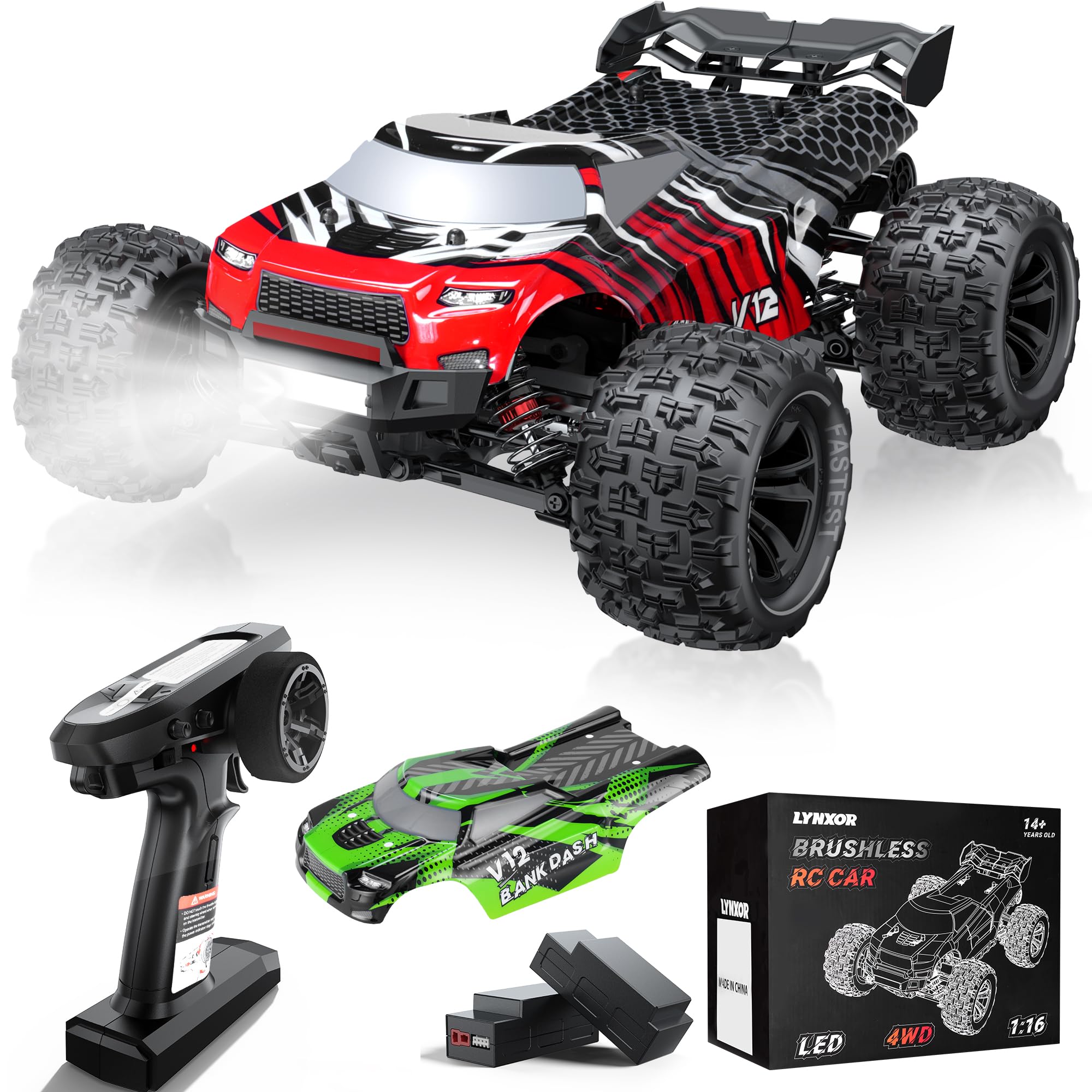 Amazon.com: Lynxor 1/16 Brushless Remote Control Car, Electric 4WD RC ...