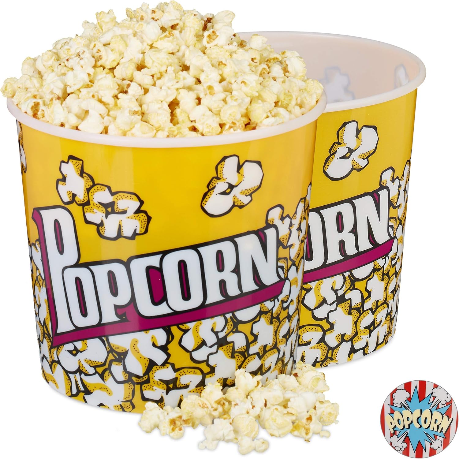 Relaxdays, gelb Eimer 2er Set, XXL Popcorn Bowl für DVD-Abend oder ...