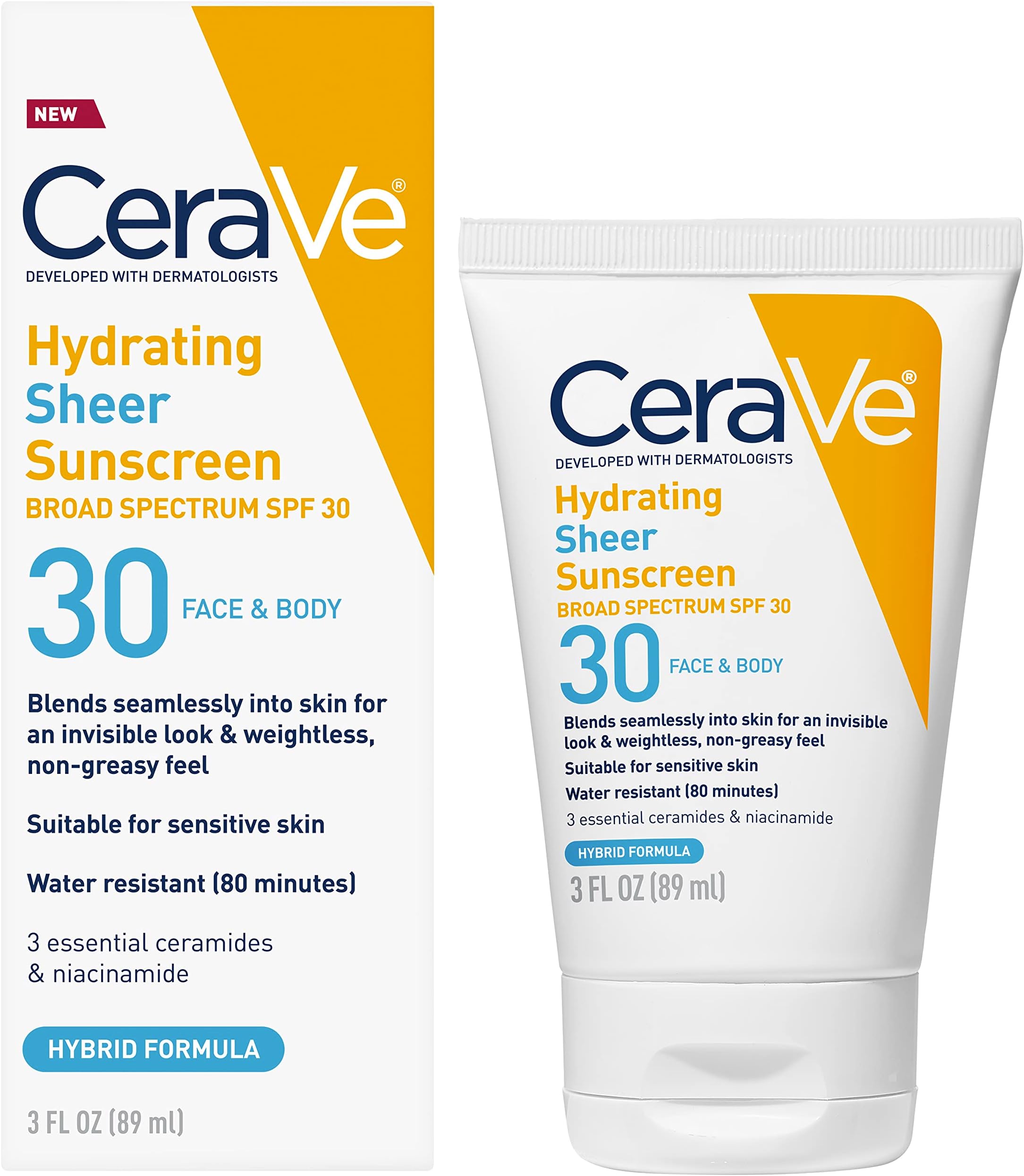 Amazon.com: CeraVe Hydrating Sheer Sunscreen SPF 30 for Face and Body, Mineral & Chemical ...