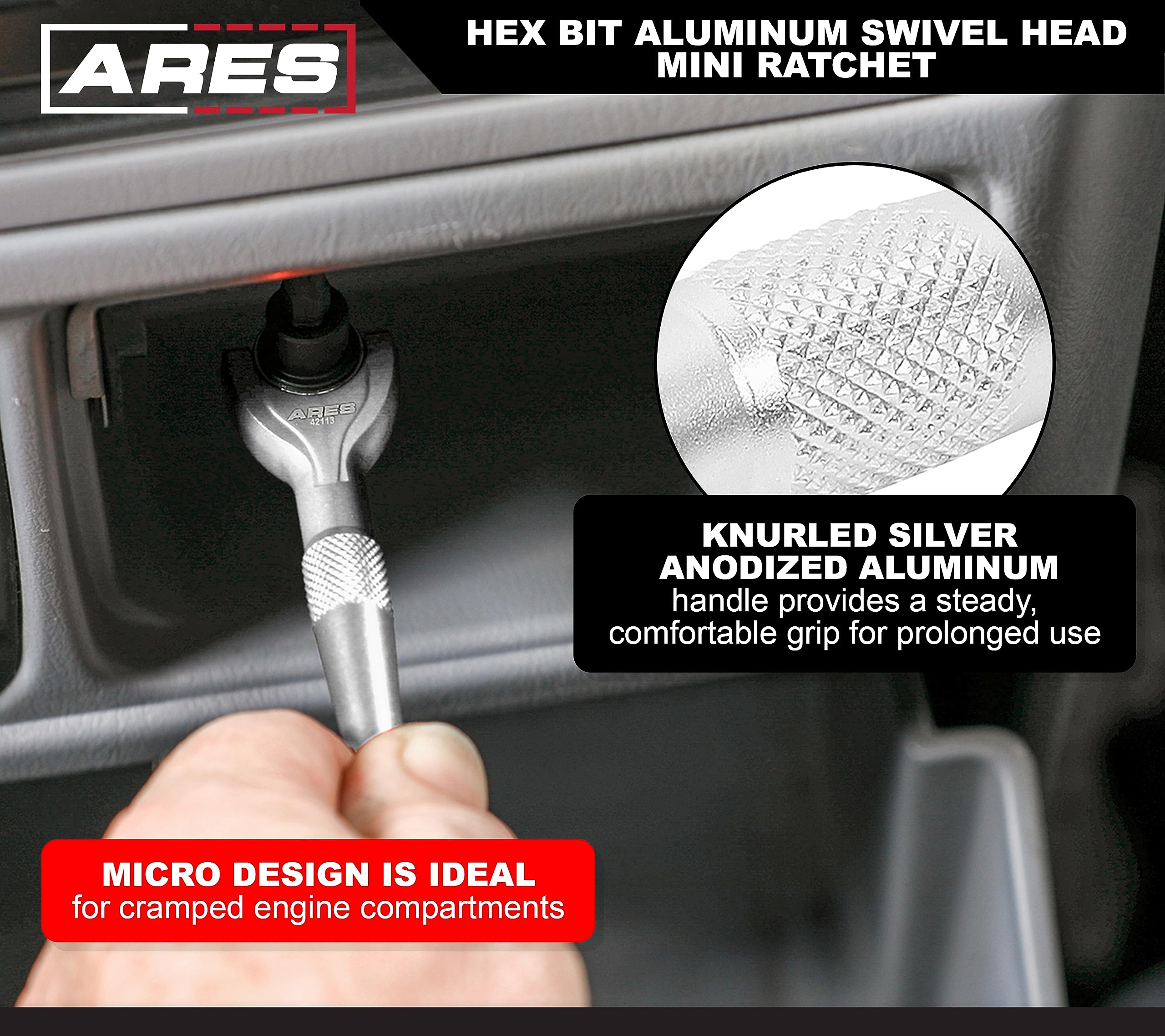 Snapklik.com : ARES 42113 Silver 1/4-Inch Drive 90-Tooth Mini Swivel ...