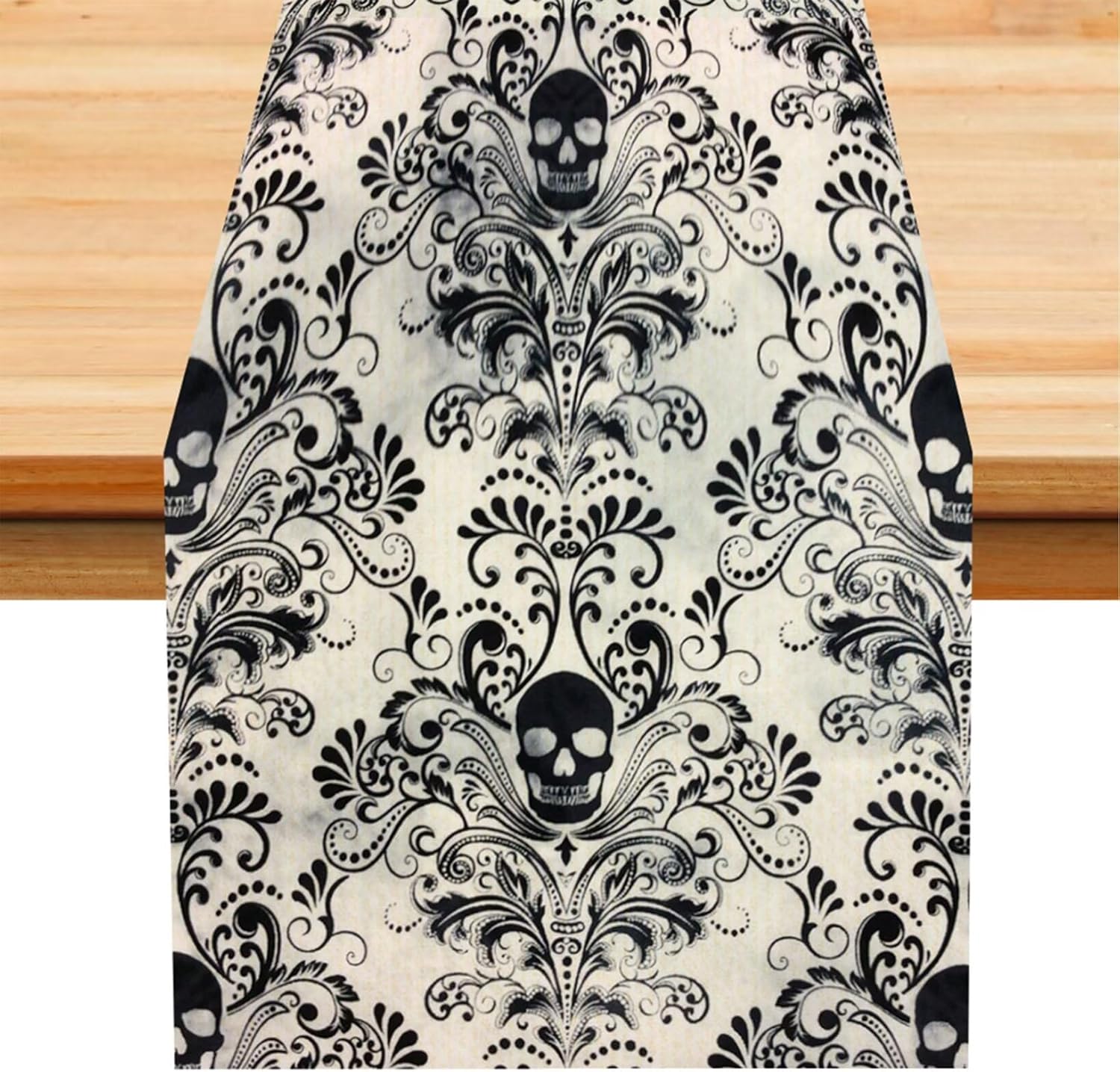 Amazon.com: Damask Table Runner,Skull Gothic Antique Victorian Black ...
