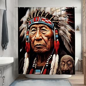 Amazon.com: jiqnlztv Indian Shower Curtain, Native American Chief ...