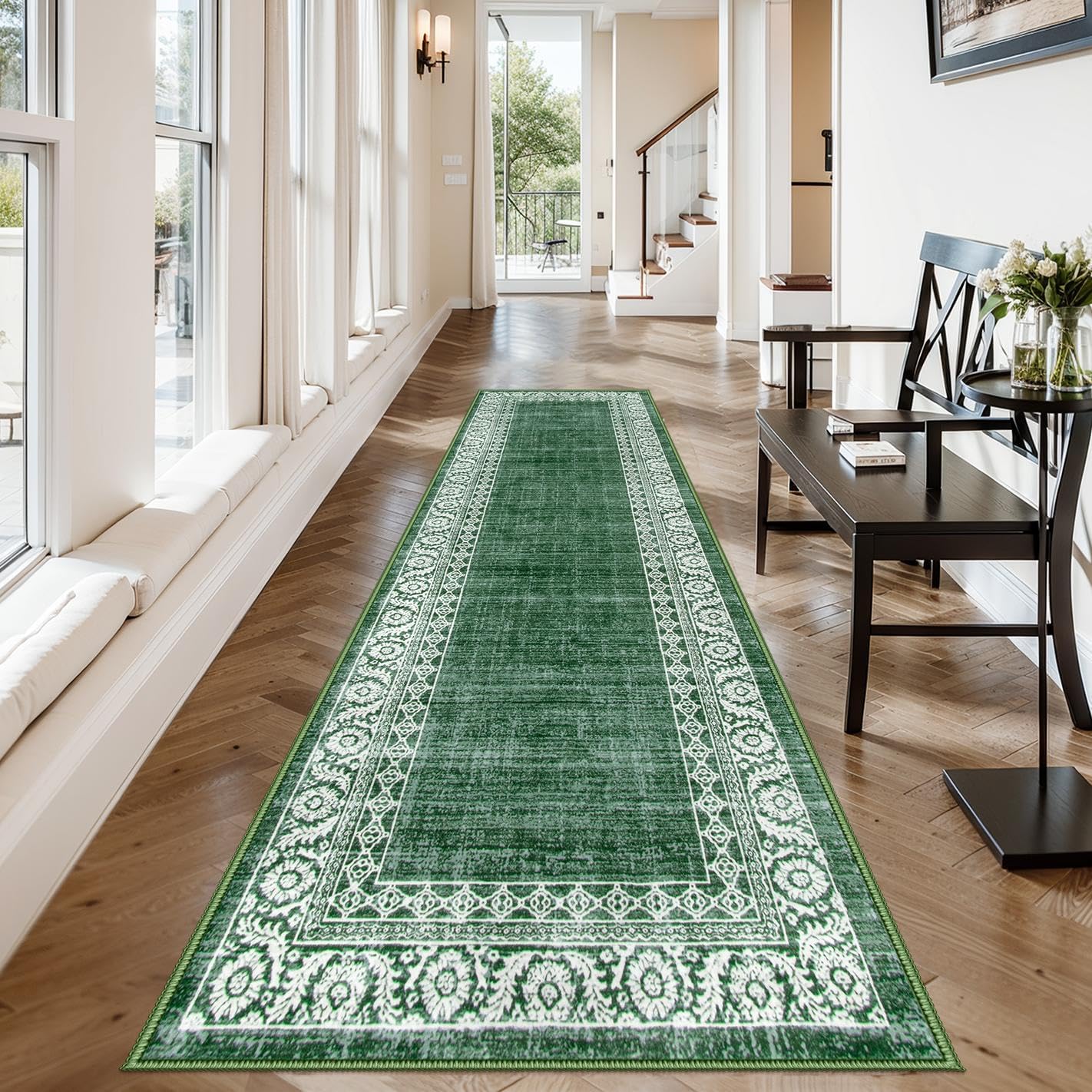 Amazon.com: Lahome Green Washable Extra Long Runners for Hallways,2'6 ...