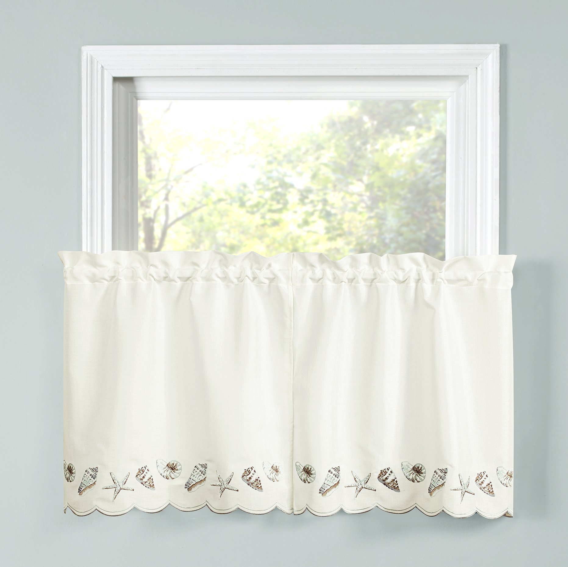 Amazon.com: RENAISSANCE HOME FASHION SEASHELLS EMBROIDERED TIER PAIR ...