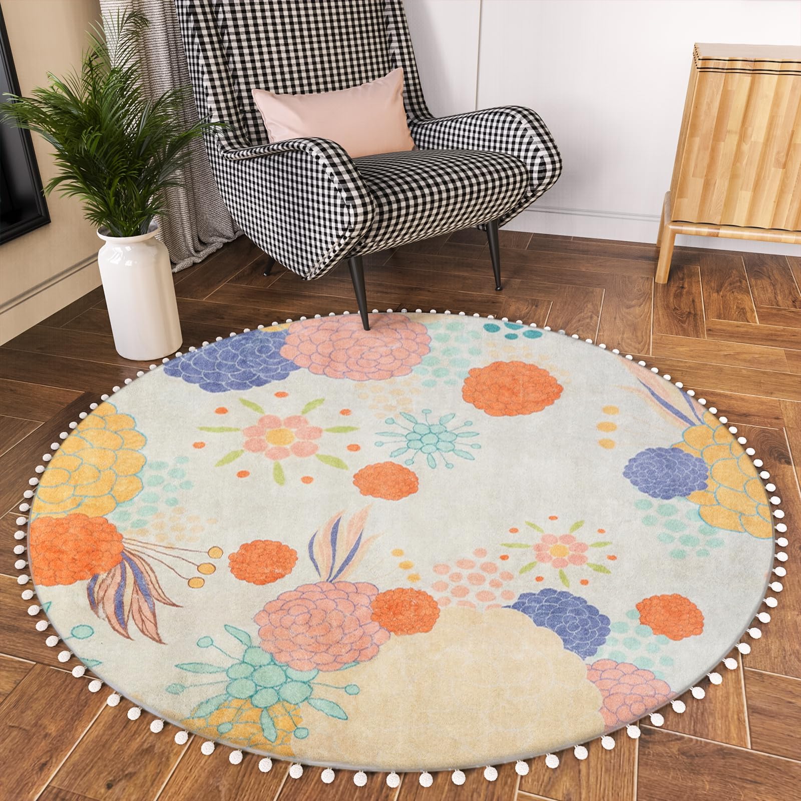 Amazon.com: Tinideya Aesthetic Cute Flower Round Area Rug Non Slip ...