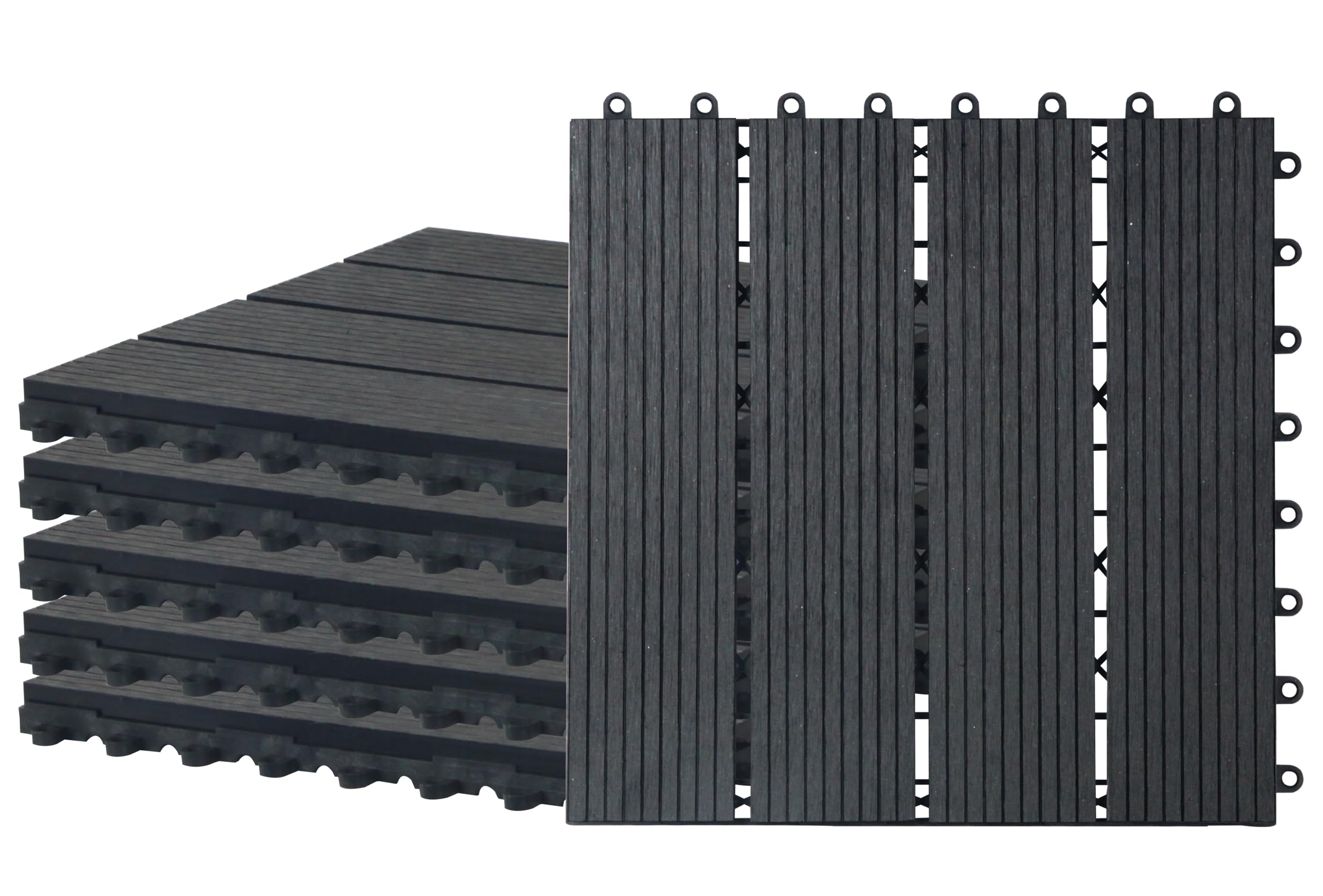 Set of 12 BLACK WPC Composite Decking Tiles Interlocking with Wood ...