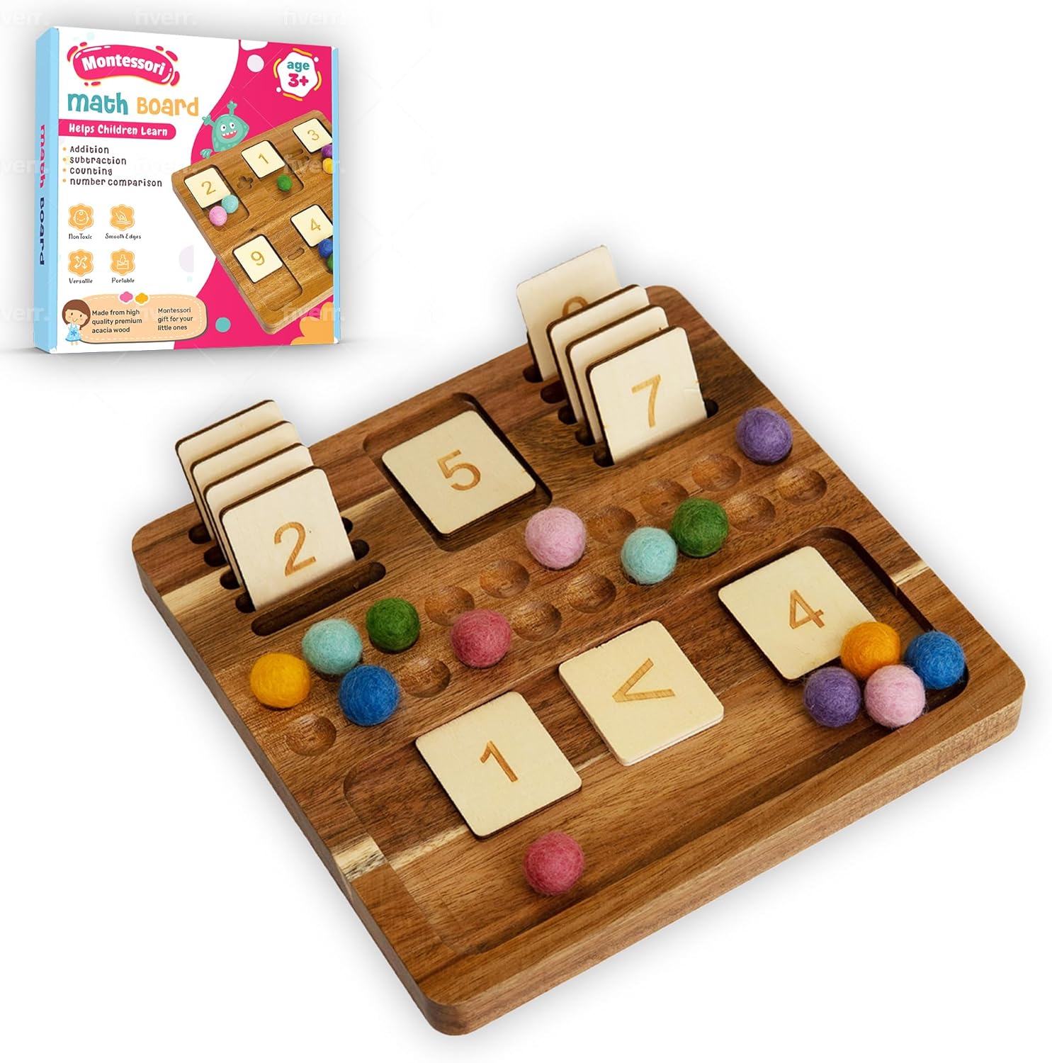 Amazon.com: Treelab Studio Wooden Montessori Math Board Toy - Helps ...