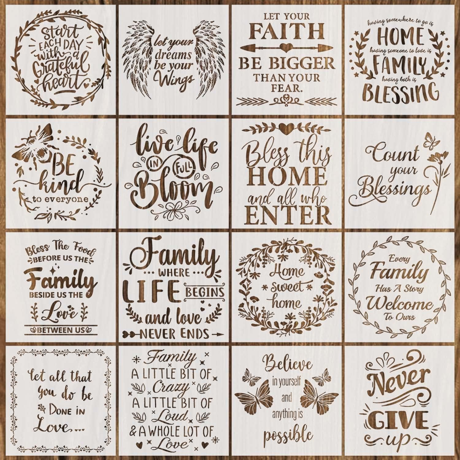 Amazon.com : 16 Pieces Inspirational Word Stencils Kit Large ...