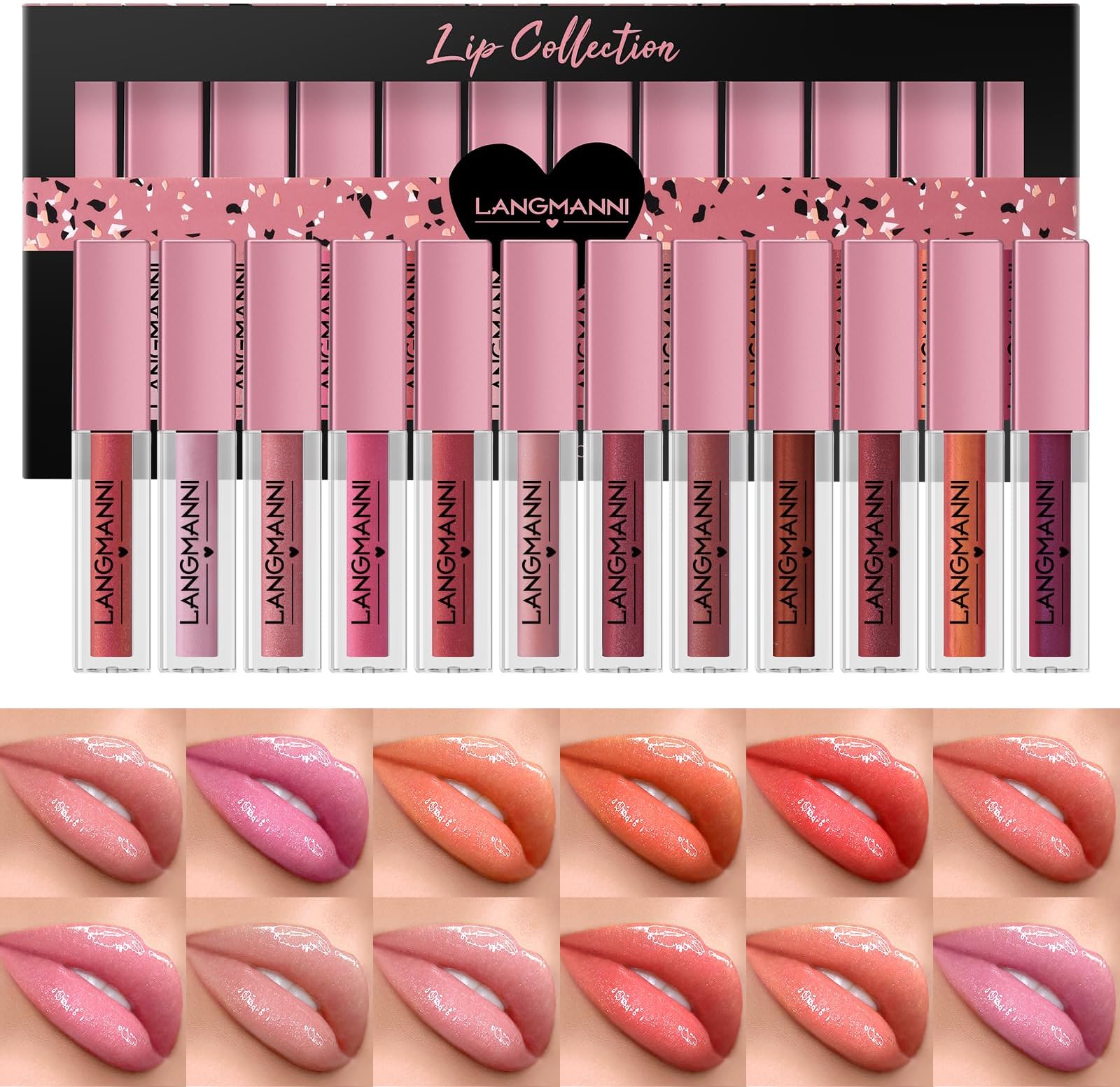 Amazon.com : LANGMANNI 12Pcs Lip gloss Collection Makeup Set, Shiny ...