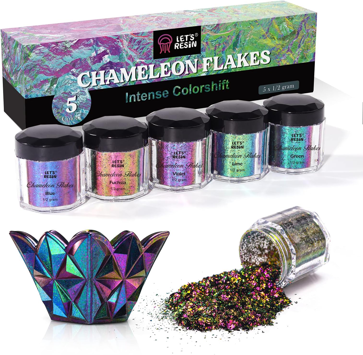 LET'S RESIN Chameleon Flakes, 5 Color Intense Colorshift Pigments ...