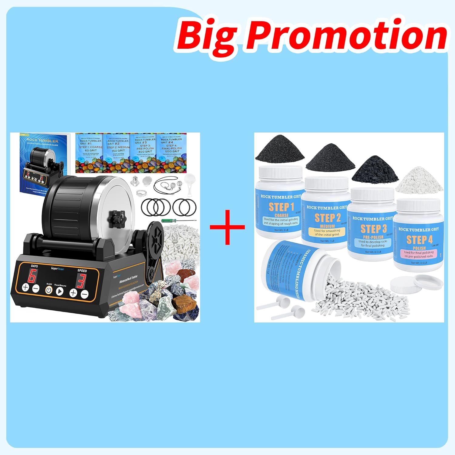 Amazon.com: KomeStone Professional Rock Tumbler Kit & High-Performance ...