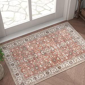 JINCHAN Area Rug 2x3 Entryway Rug Brick Red Vintage Rug Traditional ...