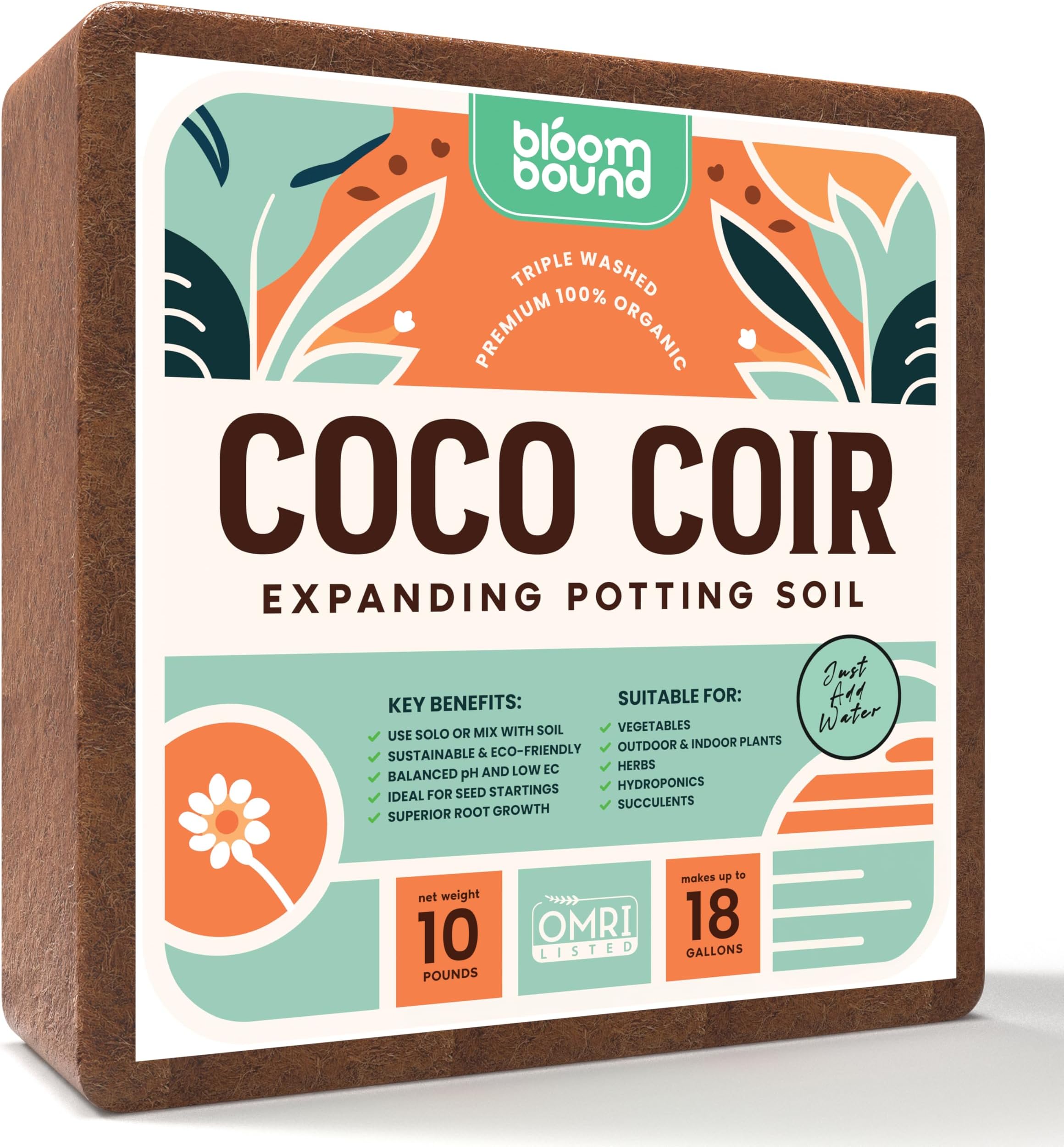 Amazon.com : Bloom Bound Coconut Coir Large Brick 10lb - OMRI Listed ...