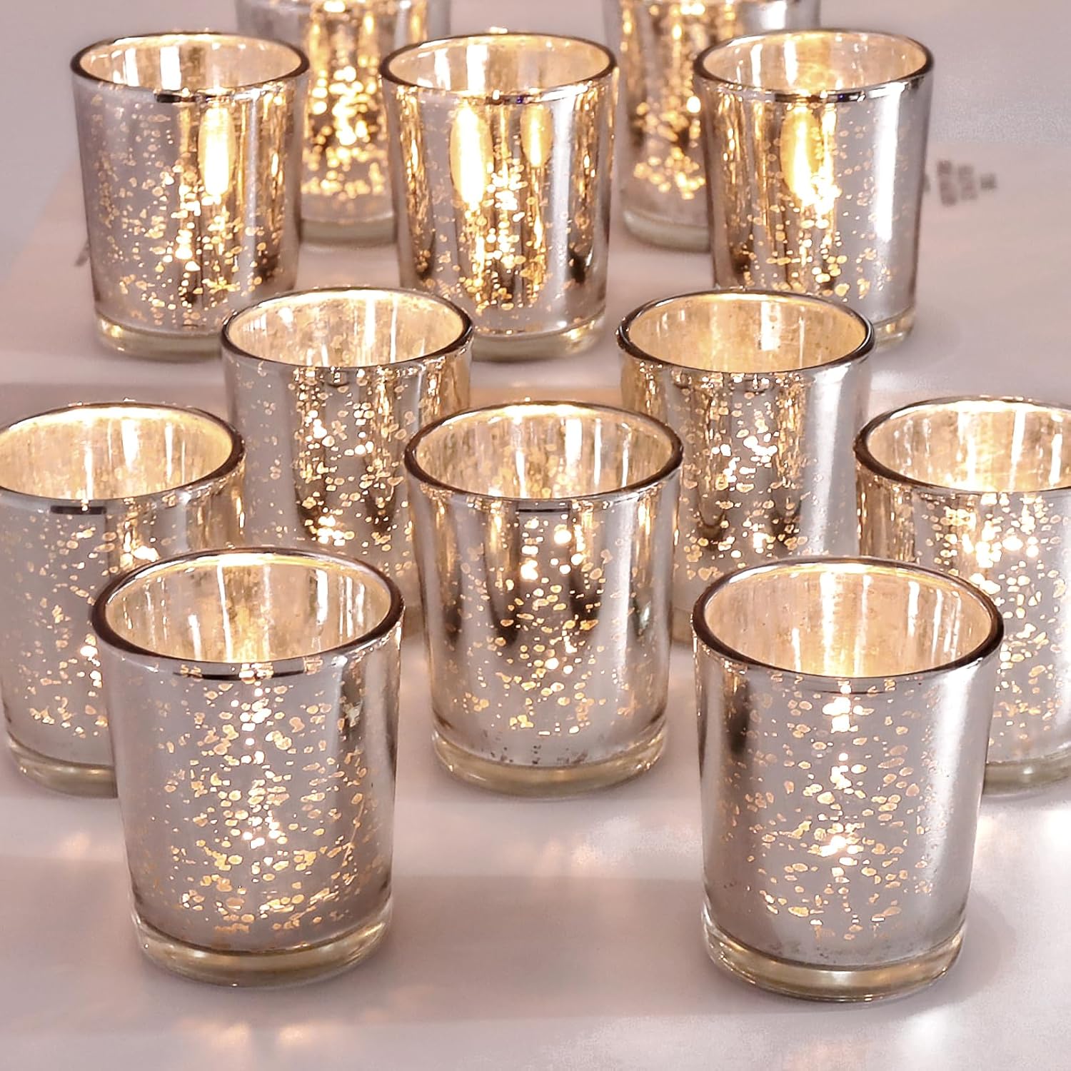 Amazon.com: Cowjut 36pcs Silver Votive Candle Holders for Table ...
