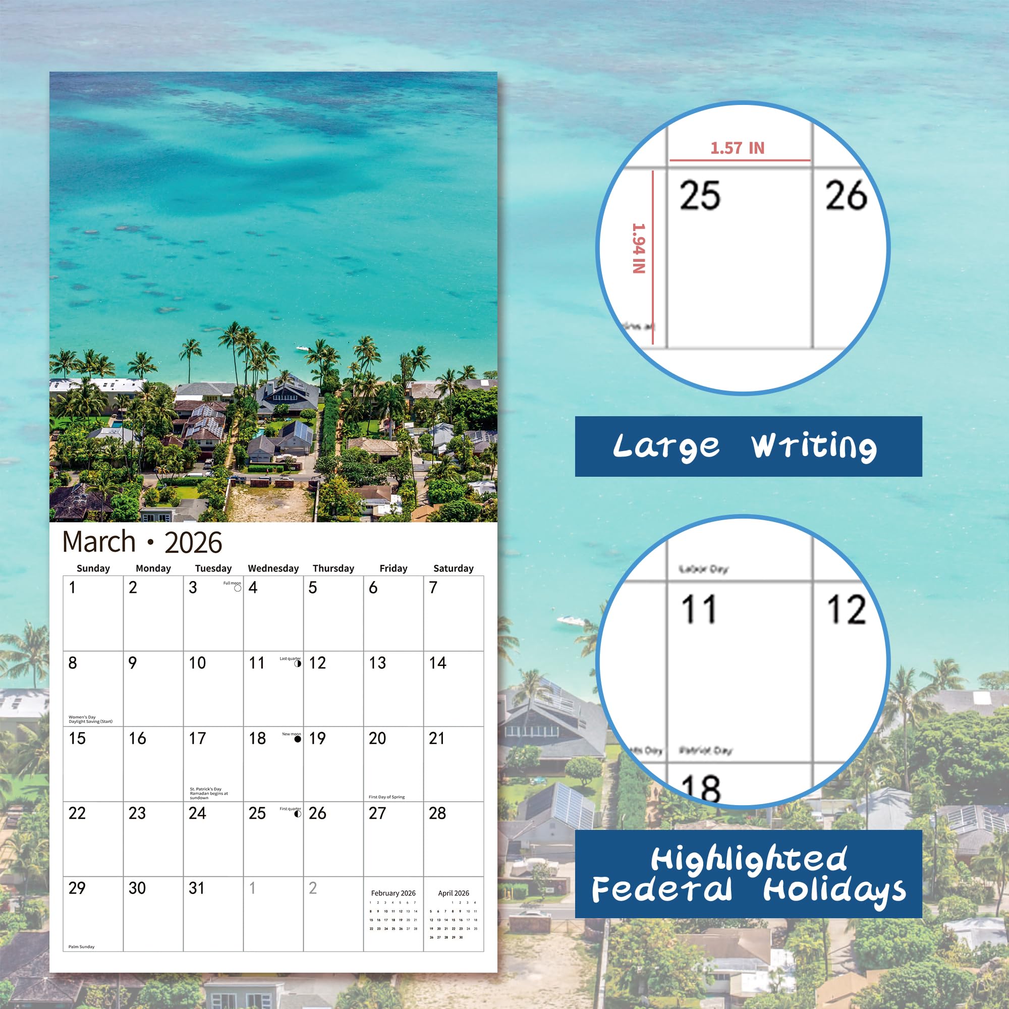 Monthly View Calendar With Thick Paper Holidays Large Wall Calendar ...