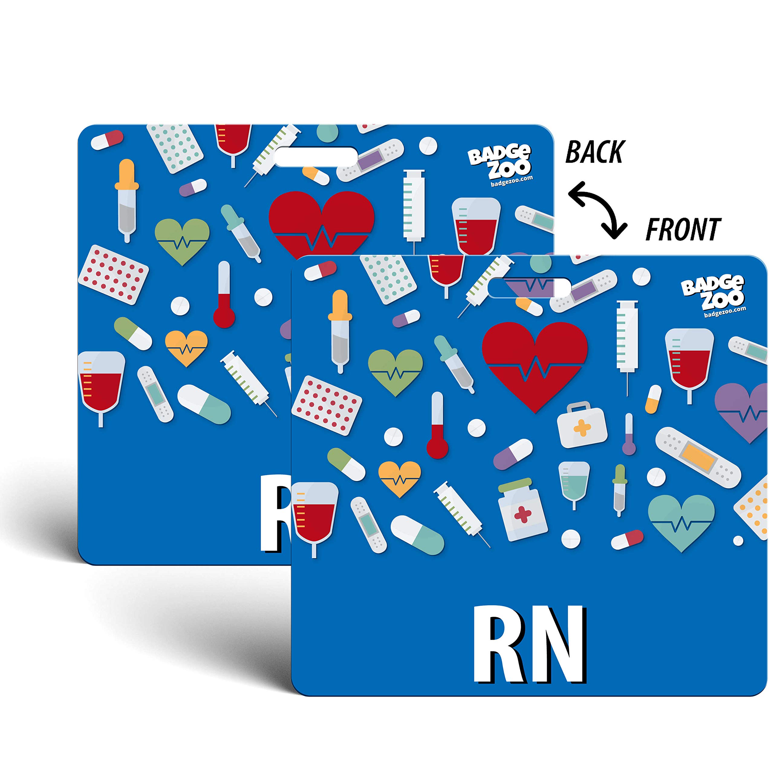 Buy RN Badge Buddy - Blue with Medical Icons - Vertical Badge Id Card ...