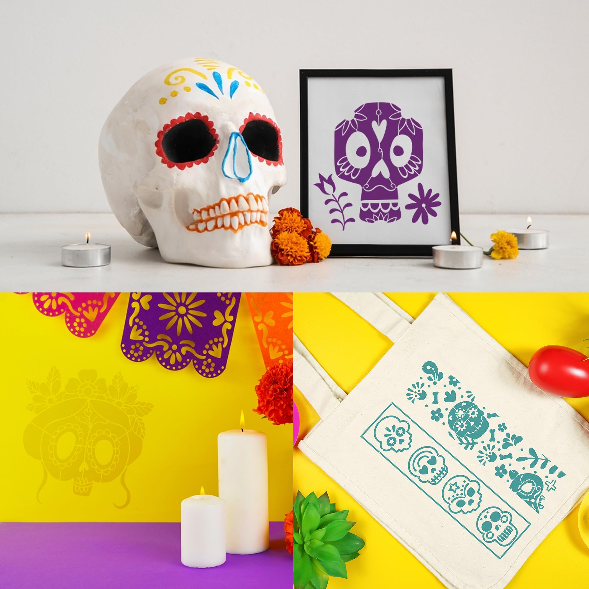 Snapklik.com : Sugar Skulls Painting Stencil Crafts - 16 Pcs Day Of The ...