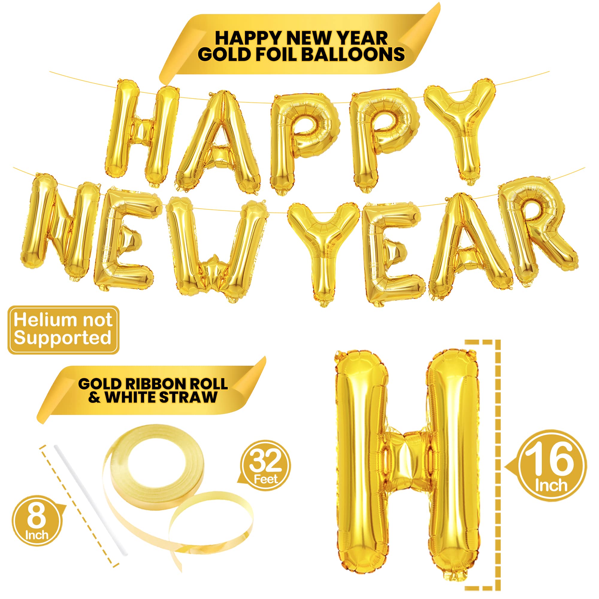 Snapklik.com : Gold Happy New Year Balloons - 16 Inch New Years Eve ...