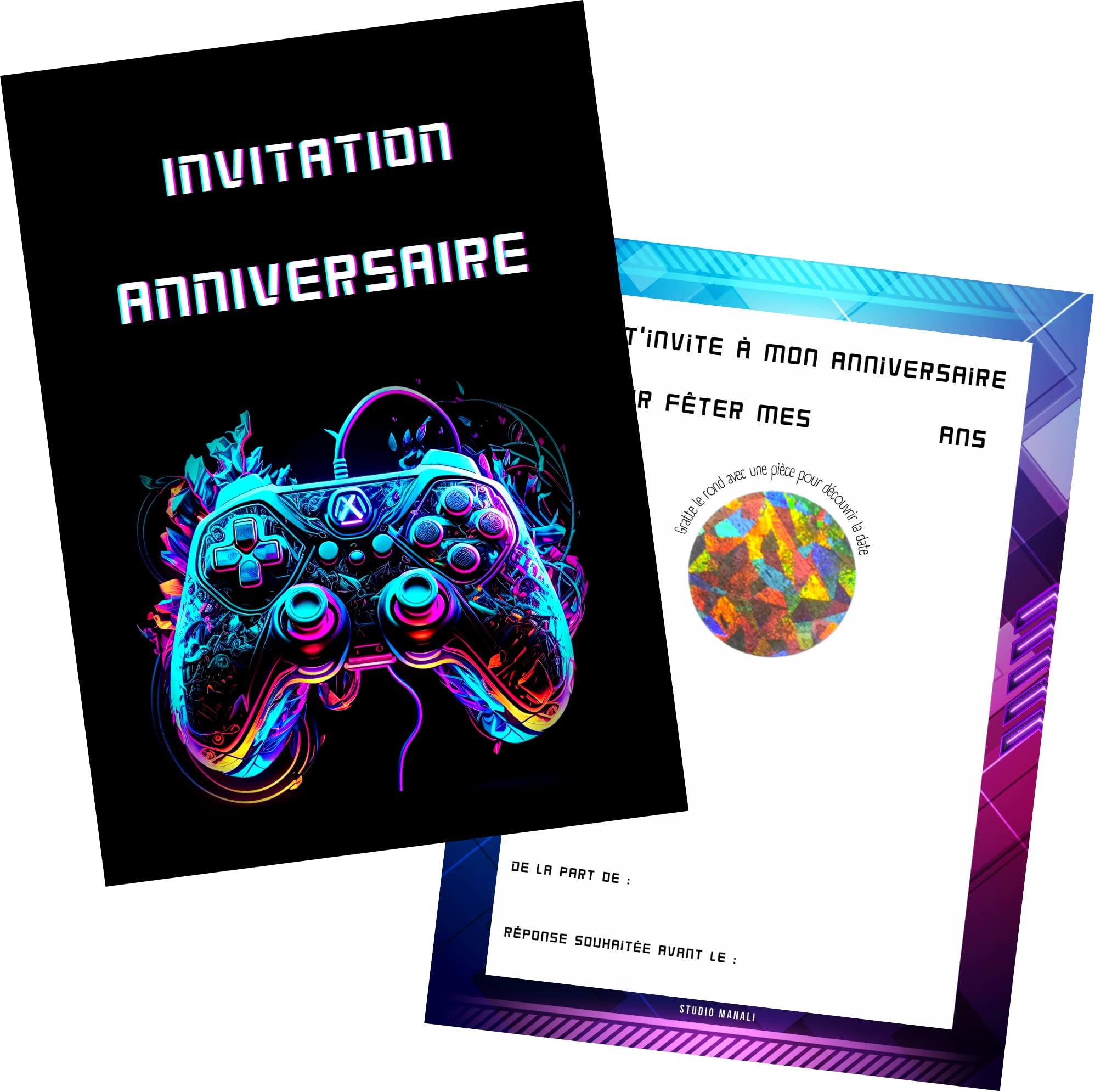 STUDIO MANALI Invitations Anniversaire Gamer à Gratter - Lot de 12 ...