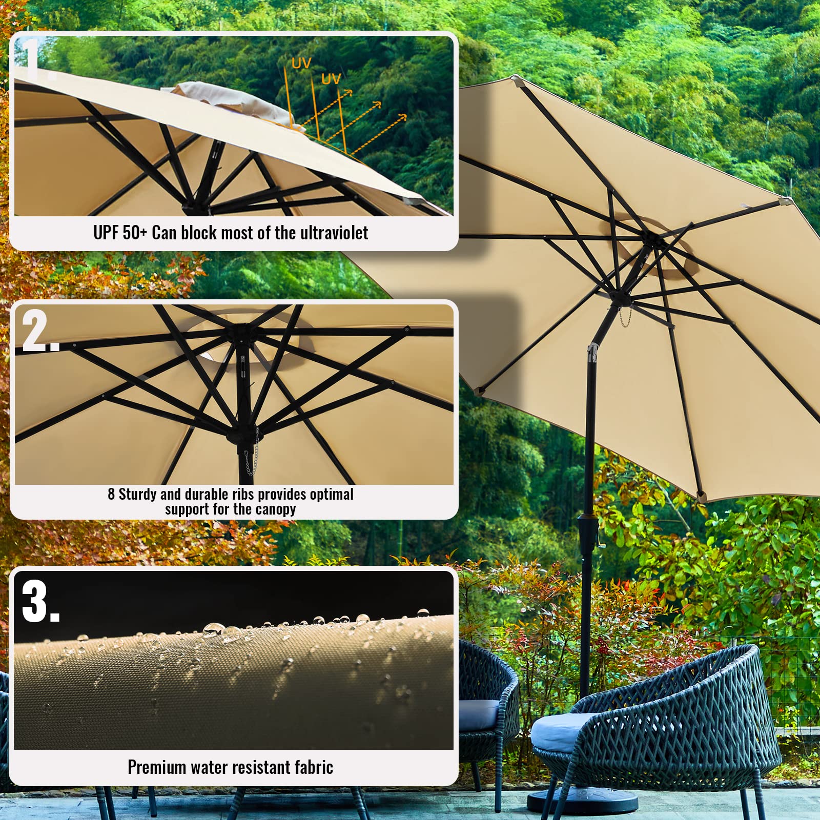 ROWHY 9ft Patio Umbrella Outdoor Table Umbrella Patio Market Umbrella ...