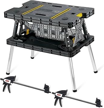 Keter Folding Work Table, Portable Workbench w/ 12" Clamps for Garage ...