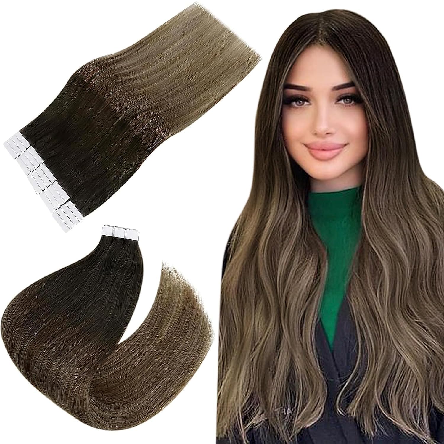 Amazon.com : Easyouth Ombre Tape in Hair Extensions Black to Medium ...