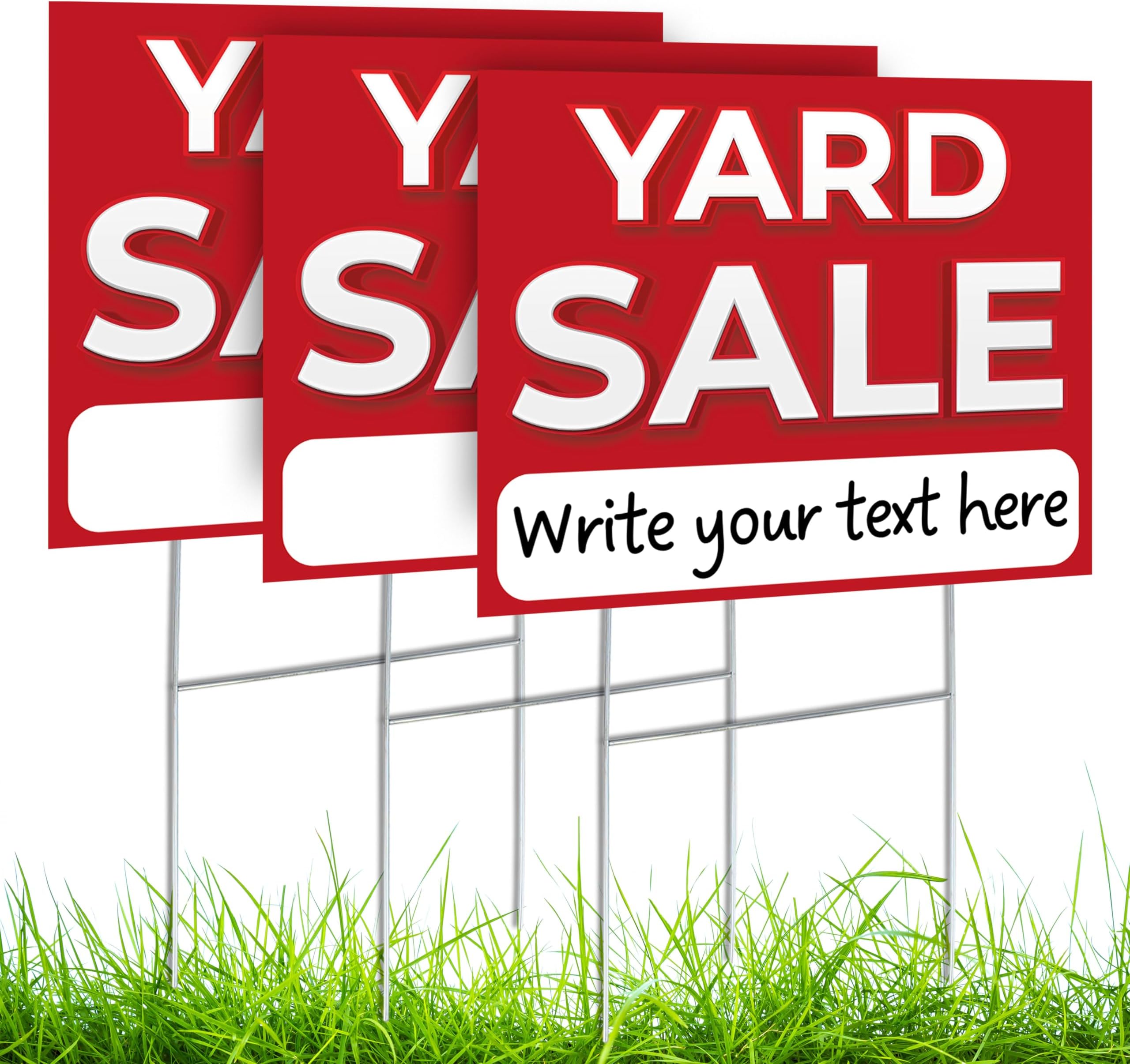 Amazon.com : 3 PC Yard Sale Signs with Stakes - 12x16 Coroplast Double ...