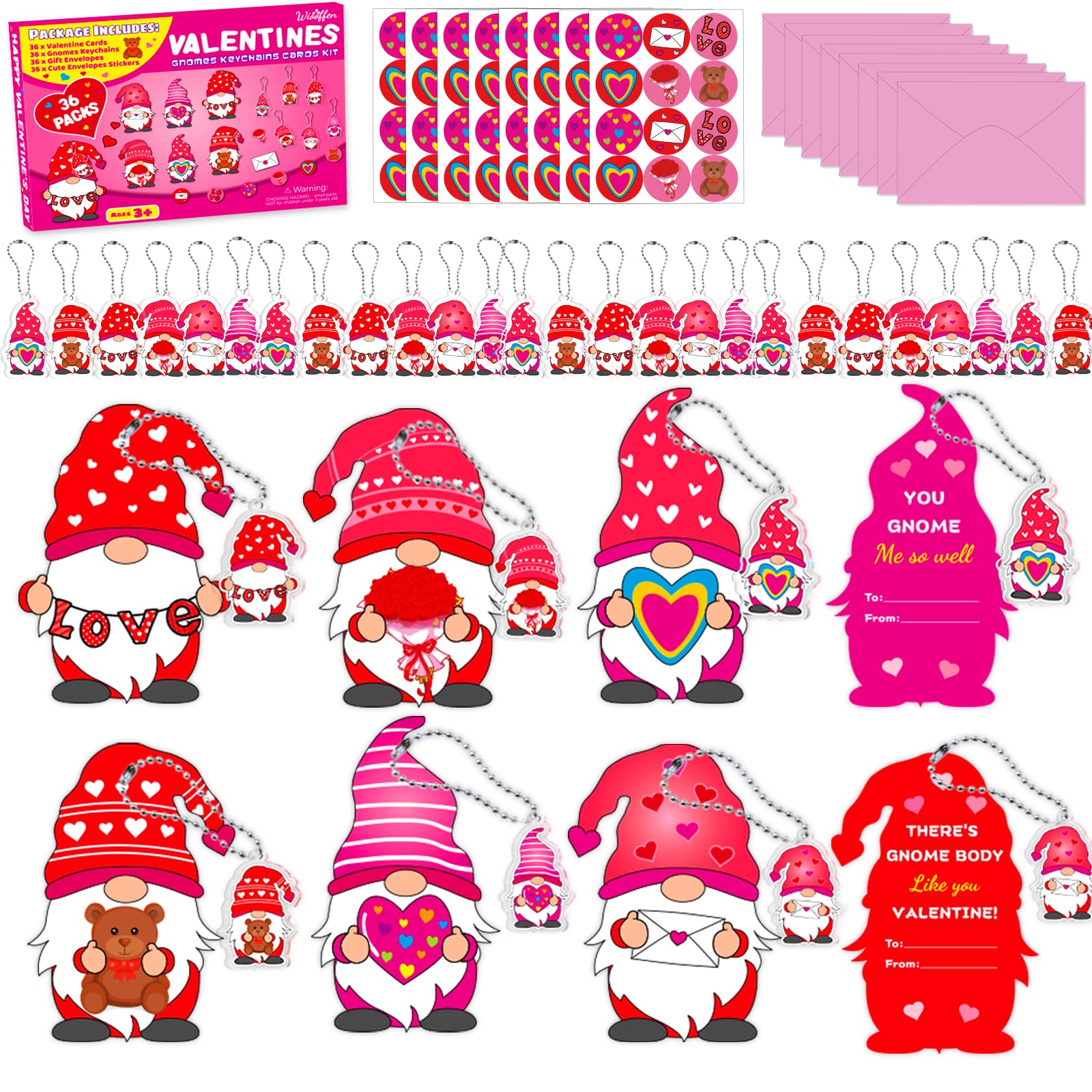 Amazon.com: Wiooffen 36 Pack Gnomes Valentines Day Cards, Gnomes ...