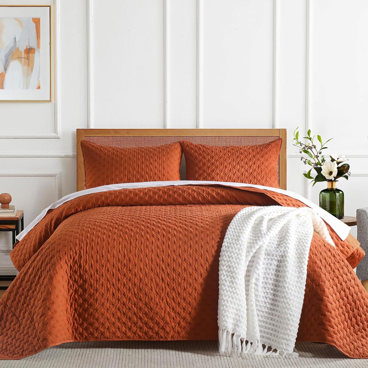 Amazon.com: WONGS BEDDING Burnt Orange Quilt Set Queen Size ...