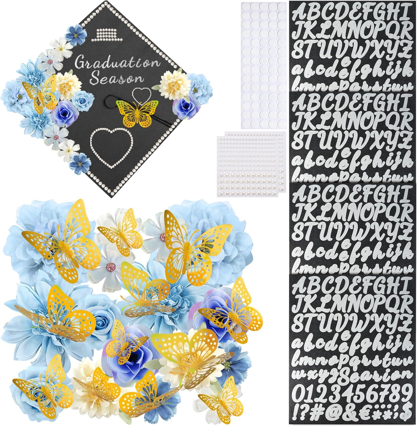 Amazon.com: Graduation Cap Decorations Kits, Faux Flower Heads 3D ...