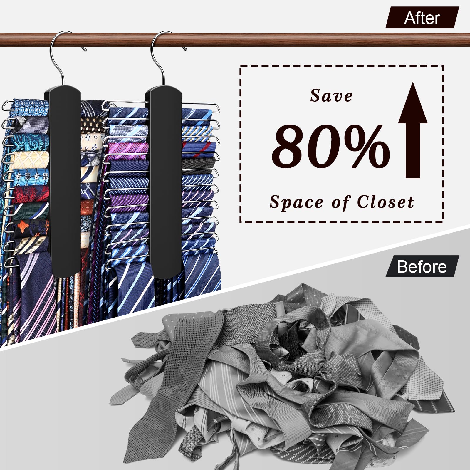 Snapklik.com : 2 Pack Tie Rack For Closet, Premium Wooden Necktie ...