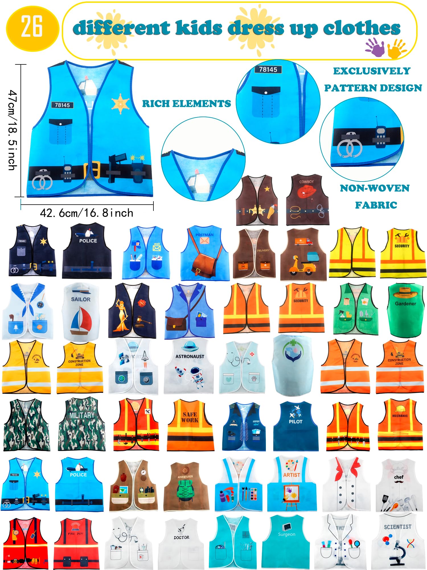 Puteraya 26 Pcs Kids Community Helper Dress Up Vest Bulk Occupation ...