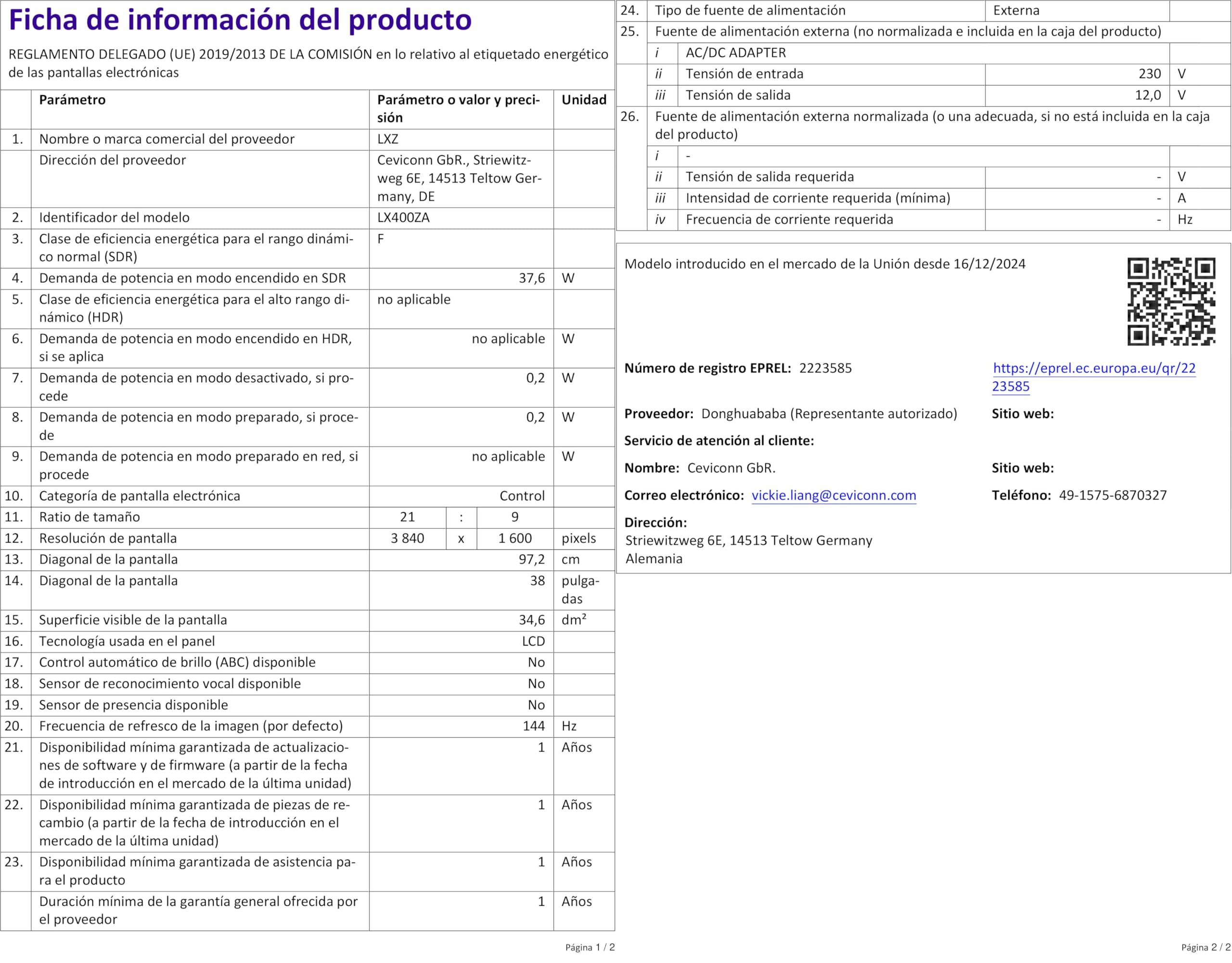 LXZ Monitor Curvo para Juegos de 37,5 Pulgadas, 144 Hz, 3840 x 1600 ...