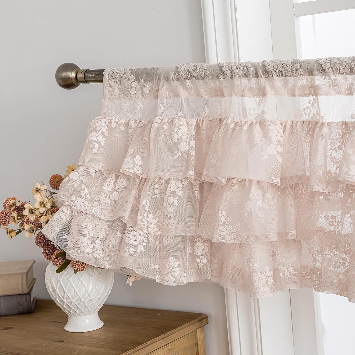 Amazon.com: Blush Pink Lace Ruffle Valance for Windows 1 Panel, W52 x ...