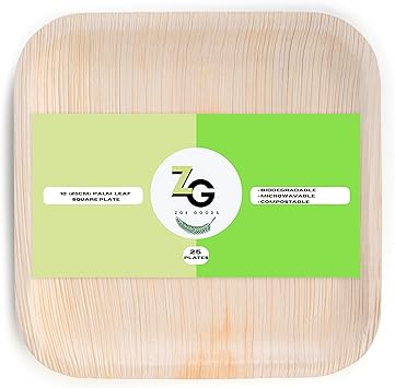 Zoe Goods 25 Disposable Palm Leaf Plates 10" (25cm) Large Square Eco ...