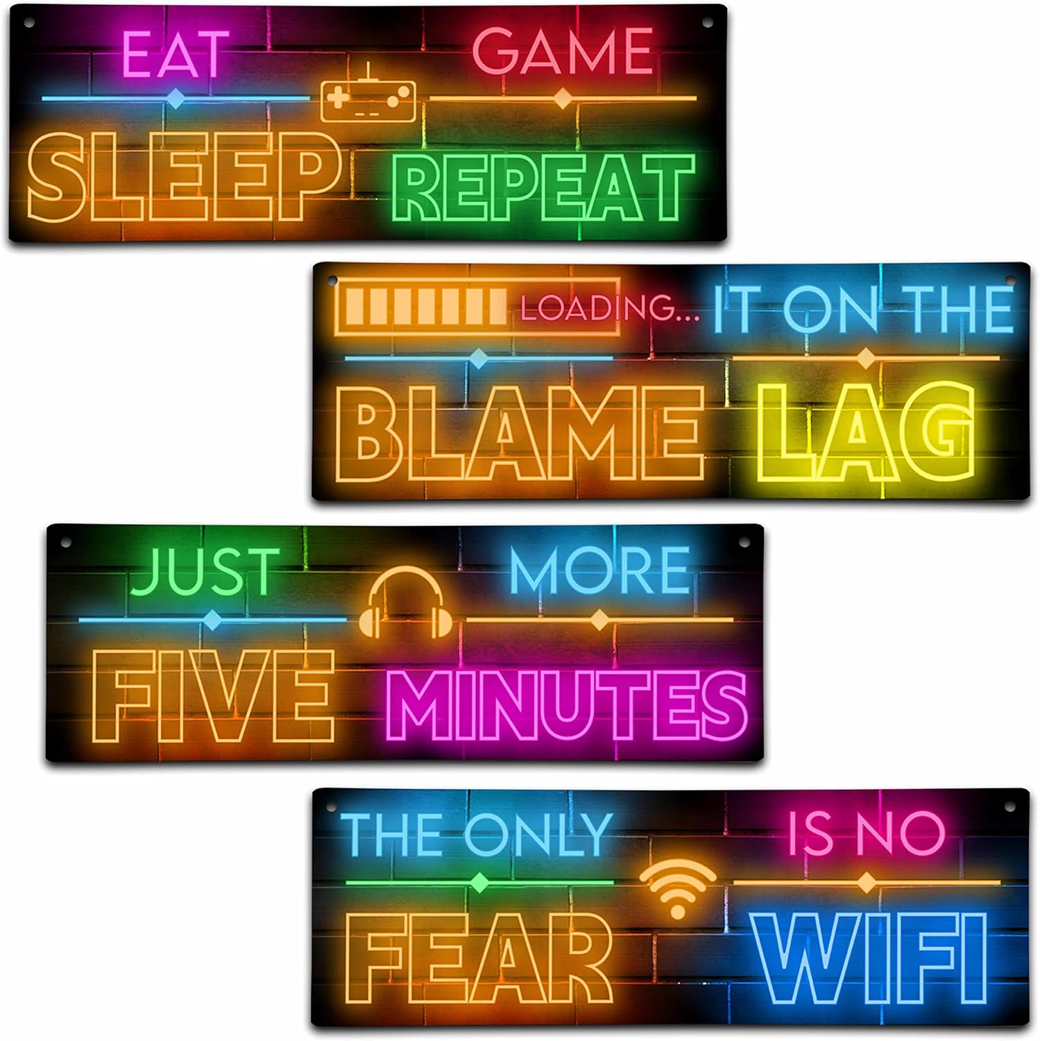 Amazon.com: 4 Pieces Gamer Room Decor Wood Sign, Neon Gaming Decor for ...