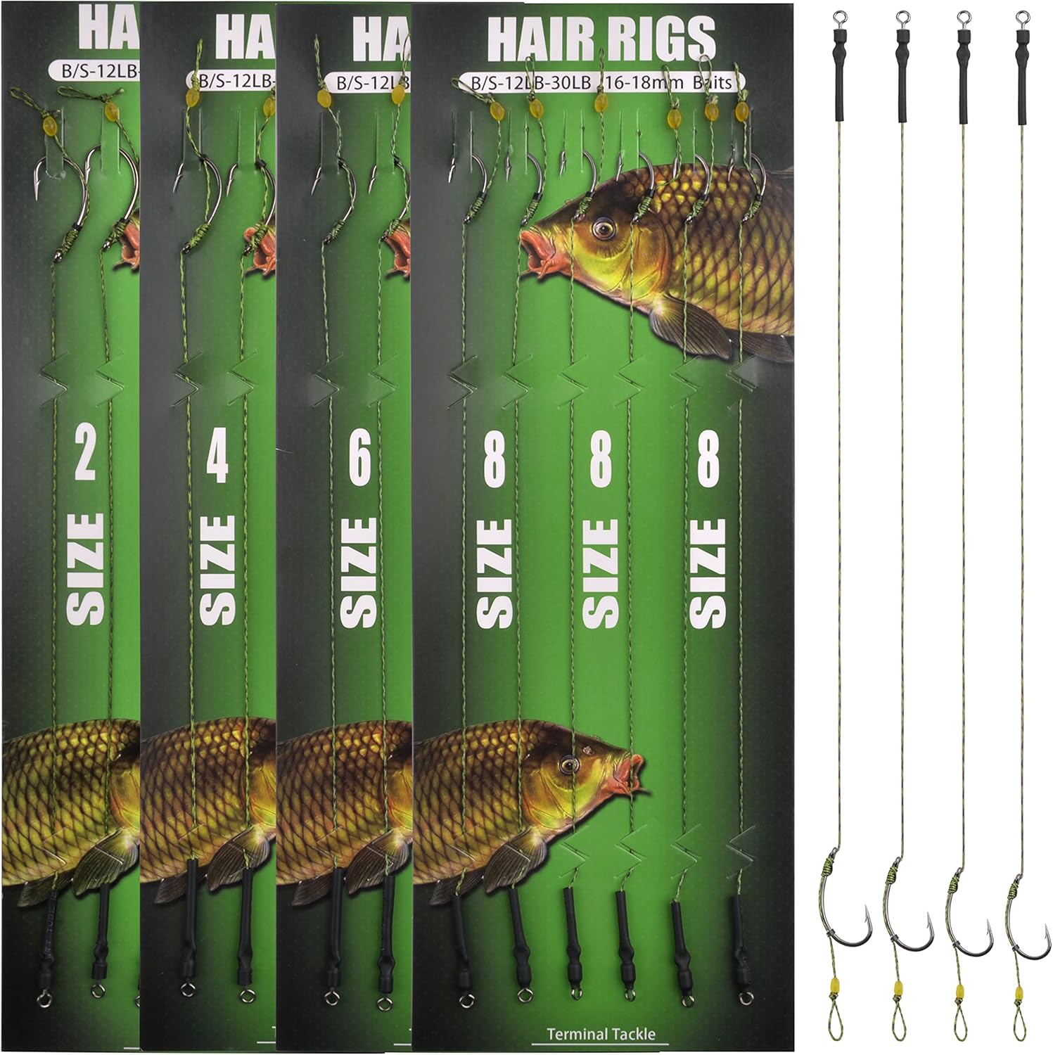 Amazon.com : Carp Fishing Hair Rigs Kit- 24pcs Curved Barbed Carp Hook ...