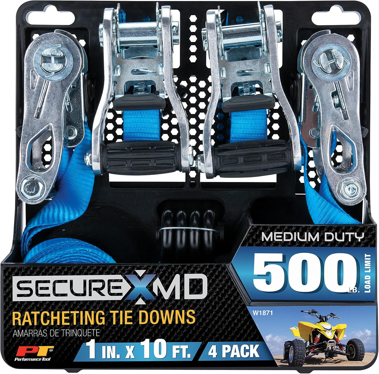 Amazon.com: Performance Tool W1871 4Pk 1-Inch X 10' Tie Down Straps ...